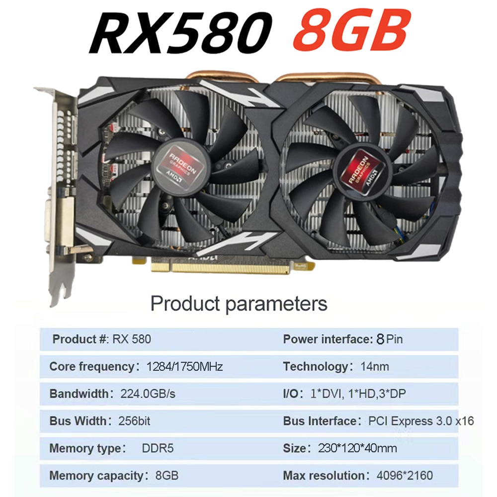 RX580 Gaming Video Card Computer Graphics Card 1/2/4/8GB PCI-E X16 DDR3 ...