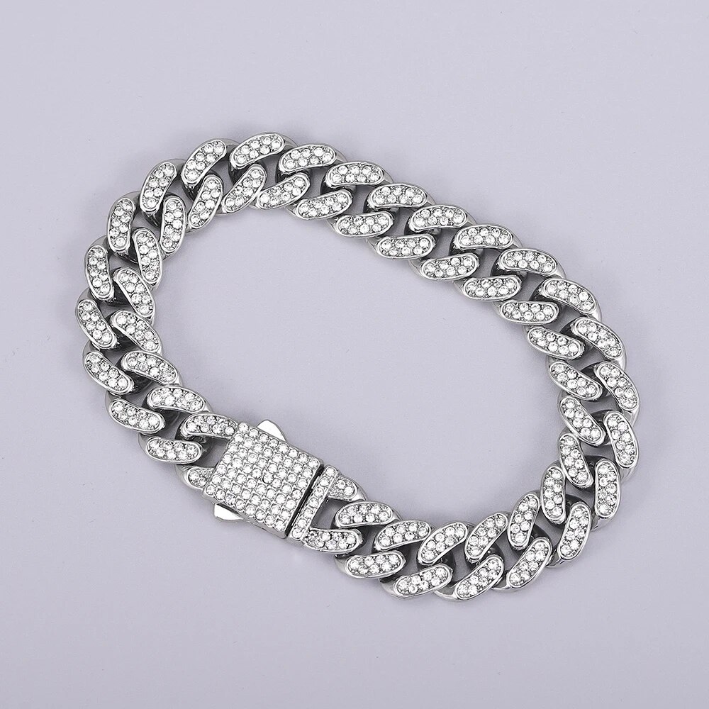 New Spring Clasp 12MM Cuban Link Chain Necklaces For Men Women Iced Out ...