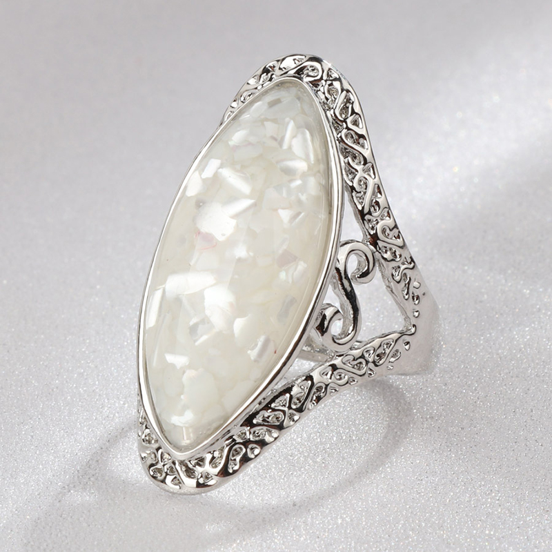 6 Color Vintage Colorful Big Oval Finger Ring Band Ring For Female ...