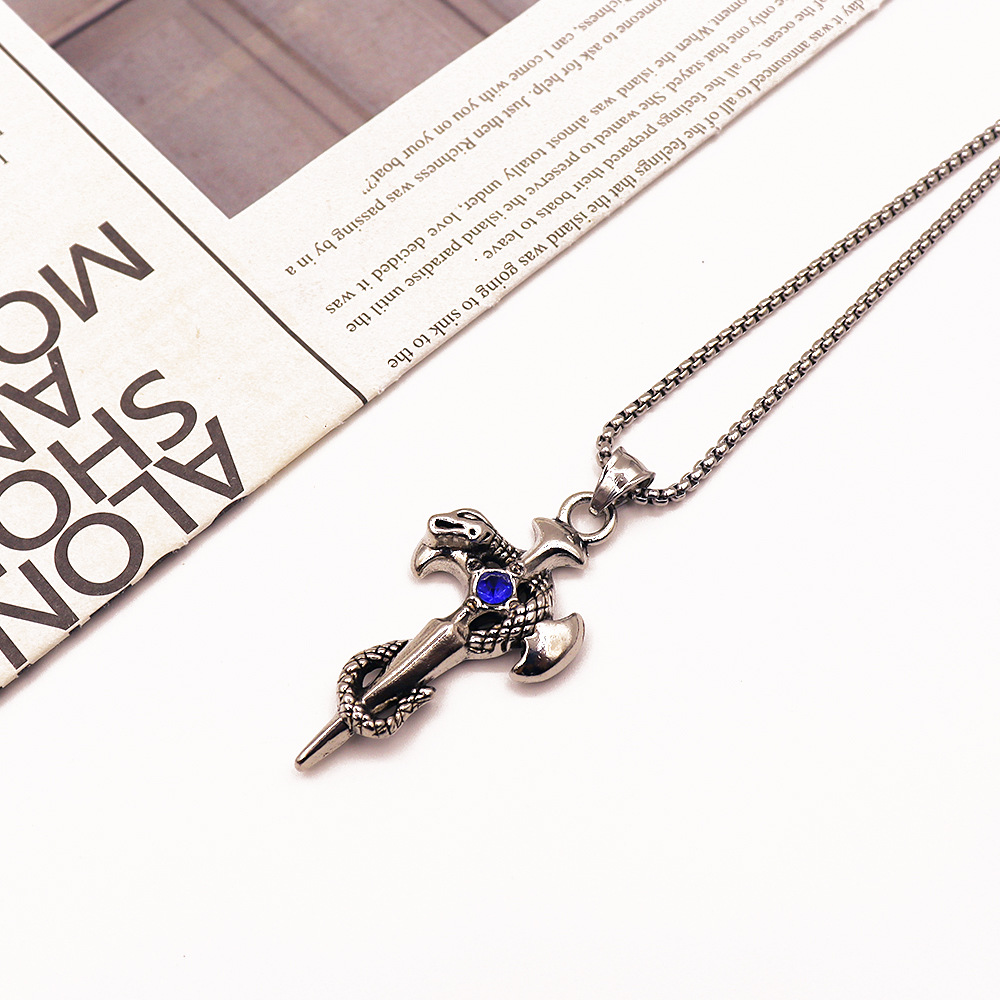 【Hottest Trends】Vintage Plate Snake Sword Cross Necklace Men's and ...