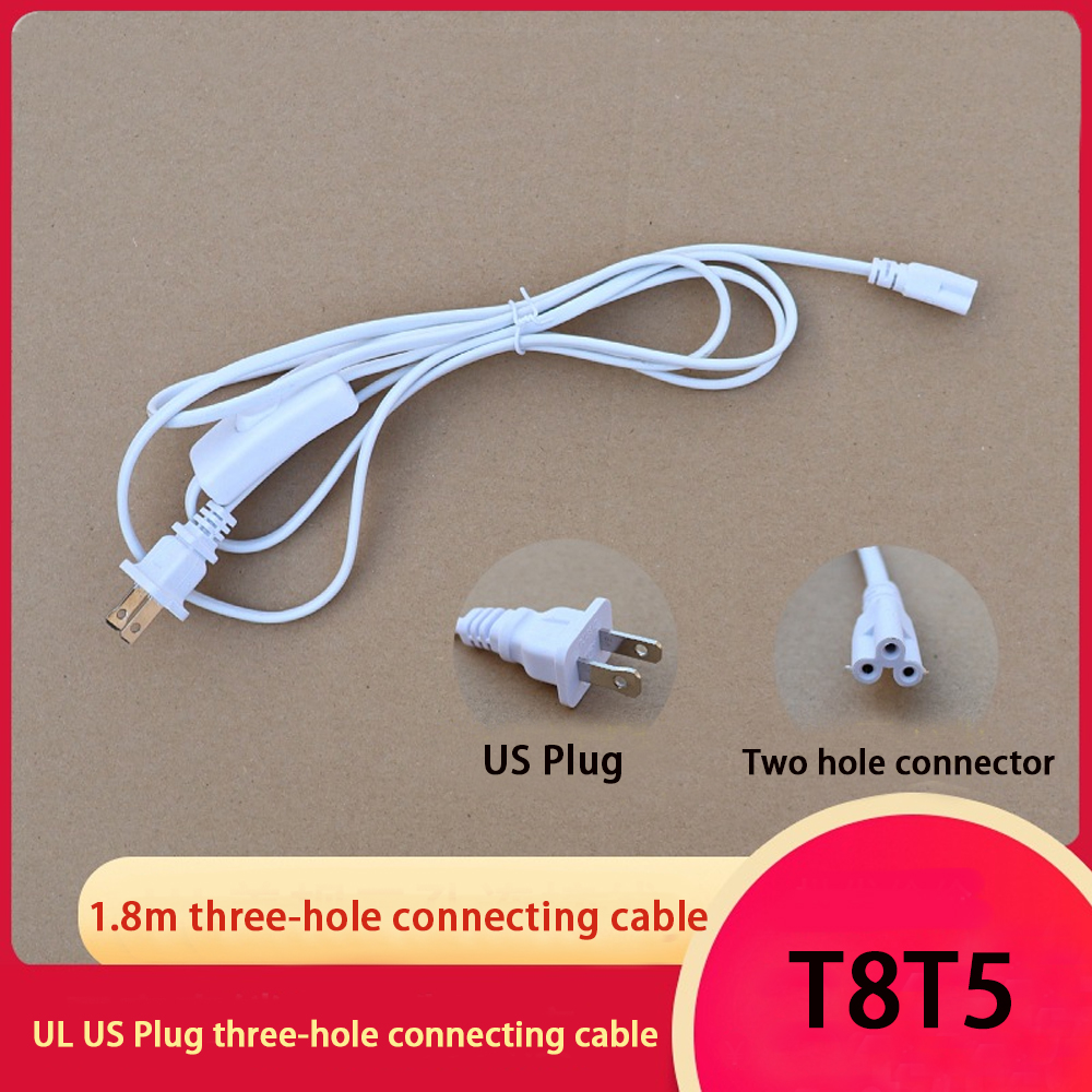 1.8 Meters US Plug T4 T5 T8 Tube Connector Cable Power Plug With Switch ...