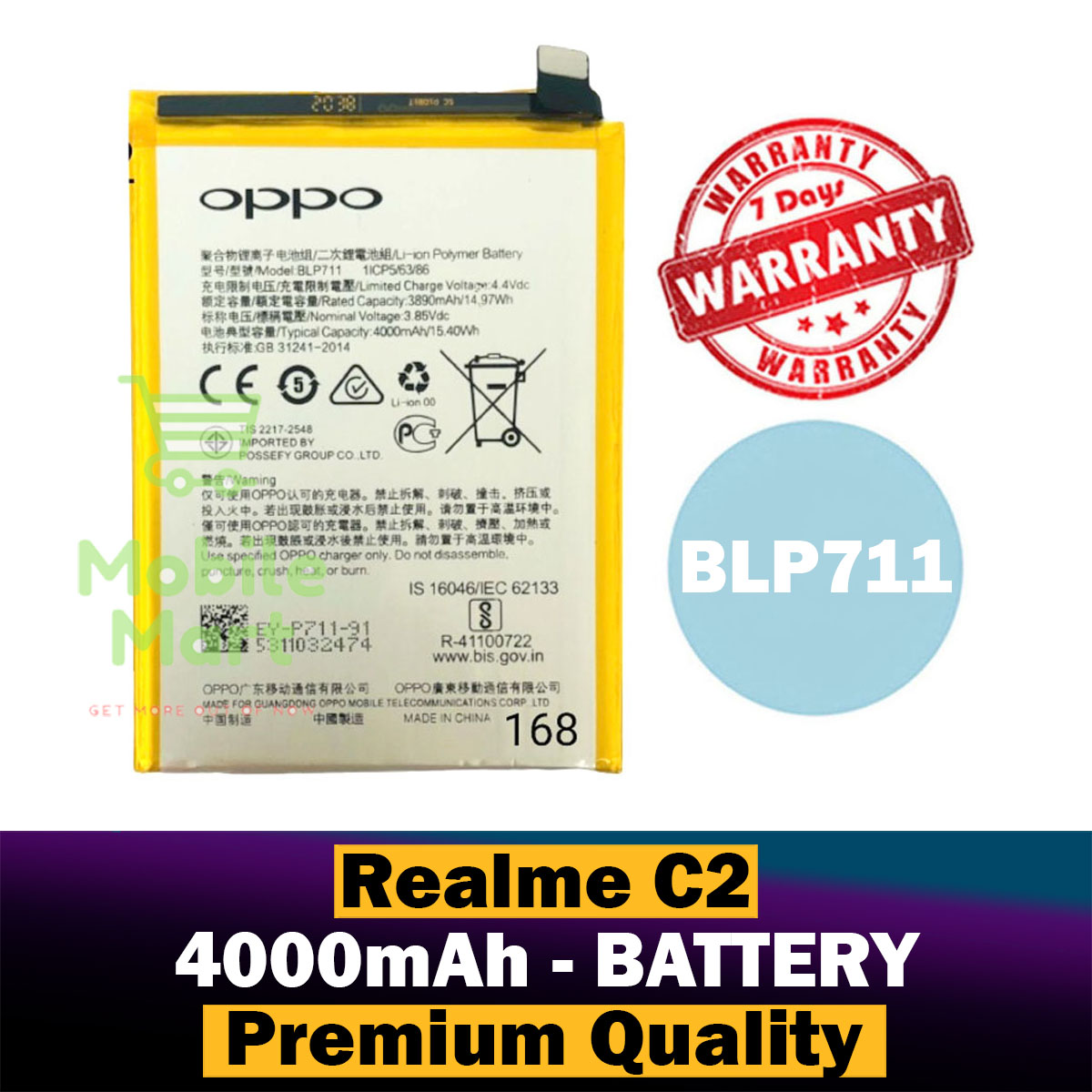 Realme C2 Battery BLP711 Replacement Premium Quality 4000mah Battery ...