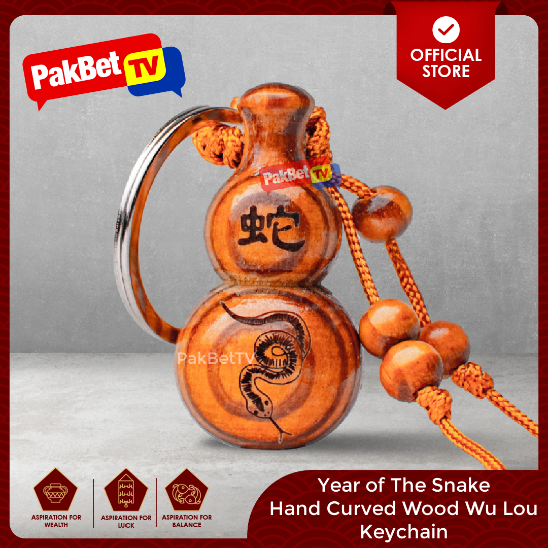 Year of The SNAKE Hand Carved Wood Wu Lou Keychain | Feng Shui by ...