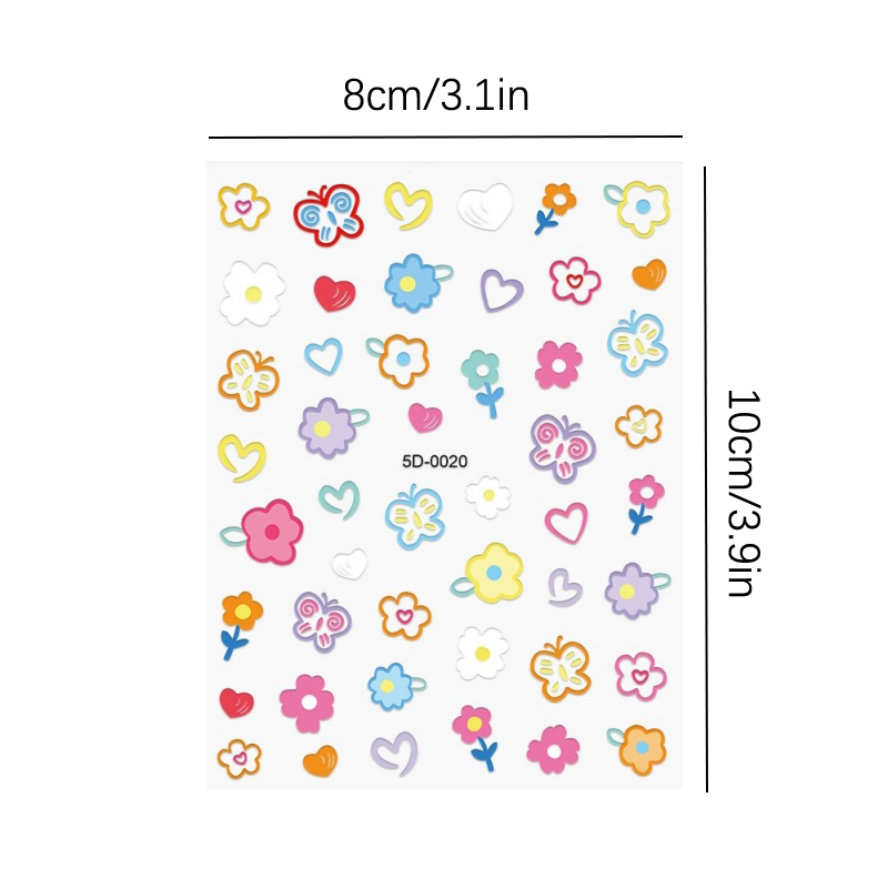 Dopamine Colored Relief Nail Stickers Cartoon Line Flower Pink Sweet ...