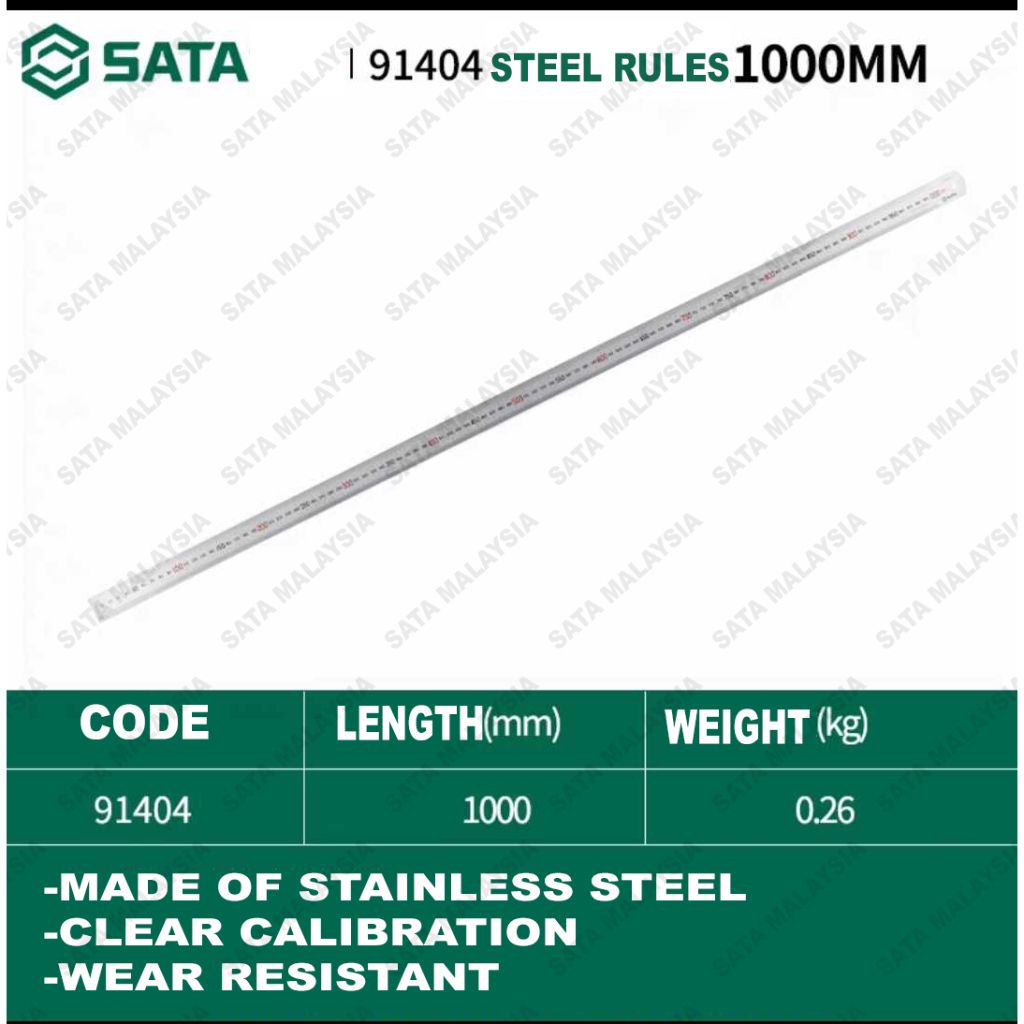 SATA Steel Rules 1000MM 1 Meter Stainless Steel Rulers Pembaris Keluli ...