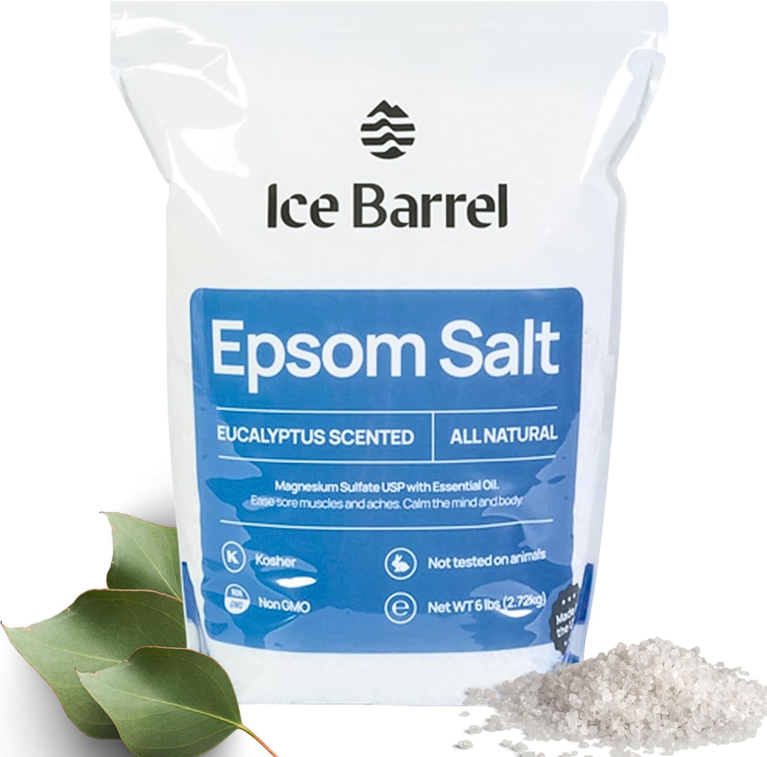 Epsom Salt with Eucalyptus Essential Oil by Ice Barrel (6 lb, Pack of 1 ...