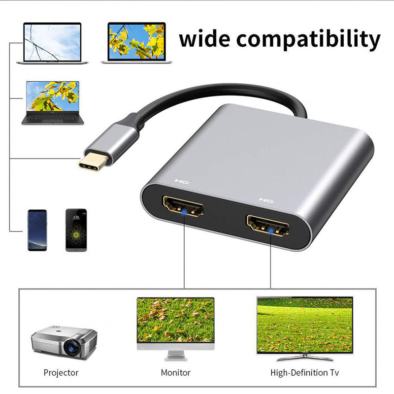 4 in 1 2 in 1 Type C to Dual HDMI-compatible Extend Splitter PD USB HUB ...