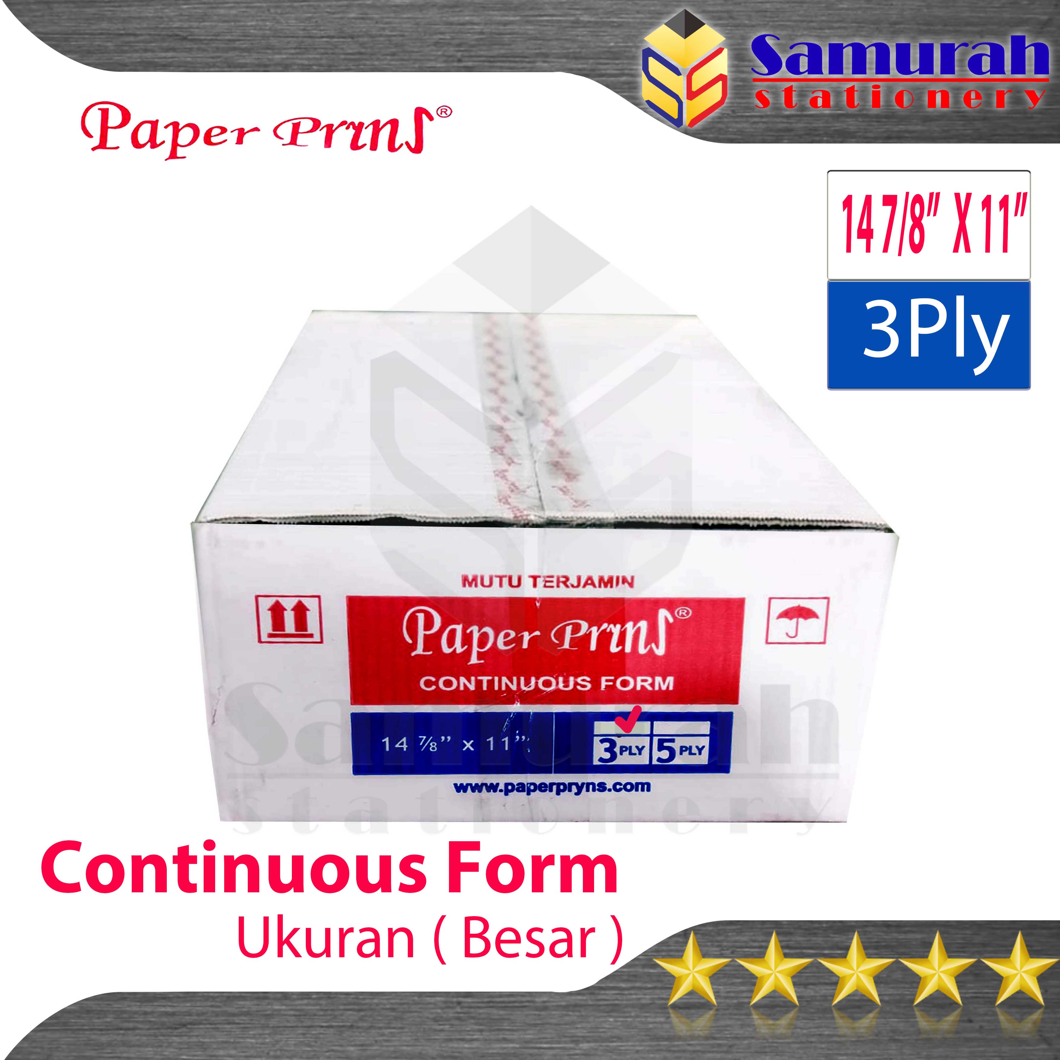 Kertas Continuous Form Paper Prins 14 7/8 x 11 " ( Besar ) B3 Ply NCR / CF Paperprins Carbonize ...
