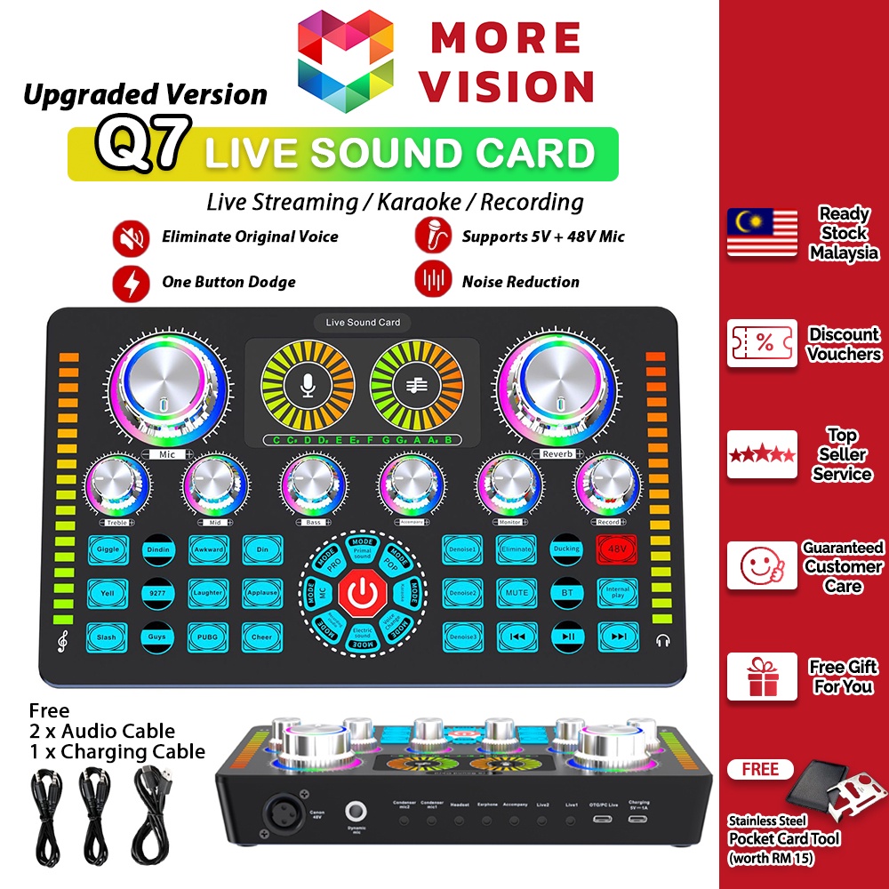 Q7 Live Sound Card Mixer Streamer HIFI Record Sing Noise Reduction ...