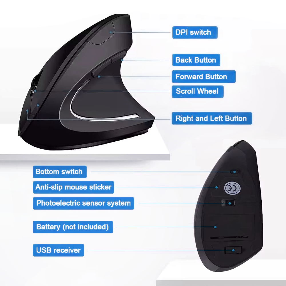 Wireless Vertical Mouse Bluetooth 2.4GHz Ergonomics Gaming Mouses ...