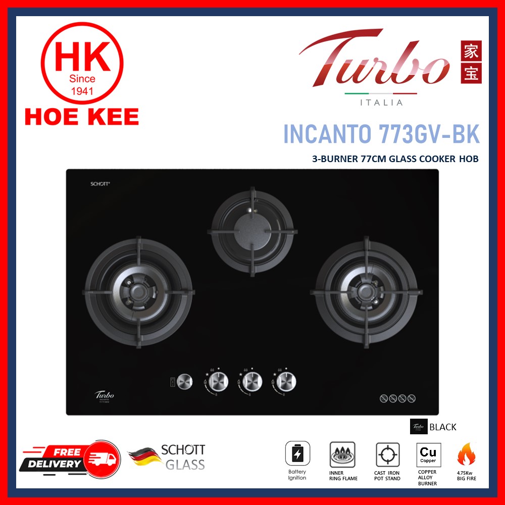 Turbo 3-Burner 77cm Glass Hob T773GV (Black or White or Silver) | Lazada Singapore