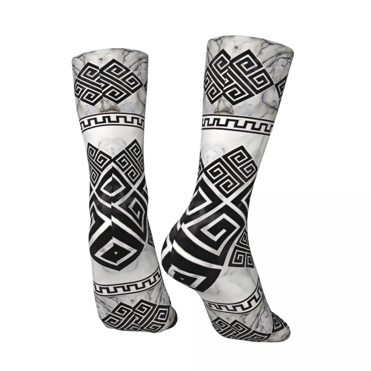 Crazy Sock for Men Greek Key Black And White Marble Hip Hop Harajuku ...