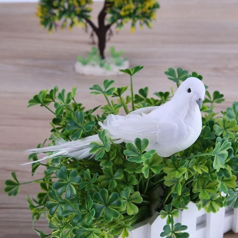 White Doves Feather Foam Artificial Lover Peace Pigeons Birds Home ...
