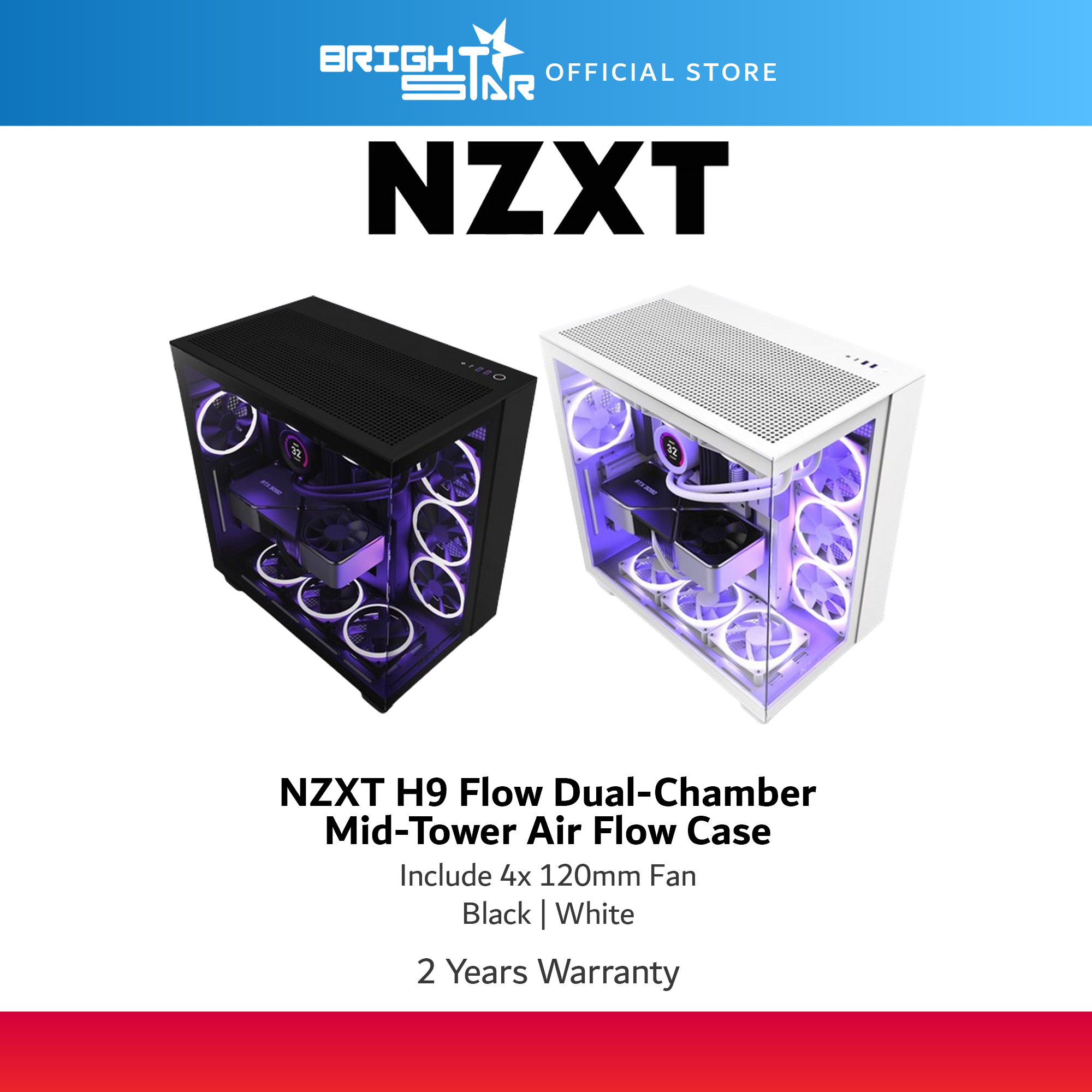 NZXT H9 Flow Dual-Chamber Mid-Tower Airflow Case - Black/White | Lazada