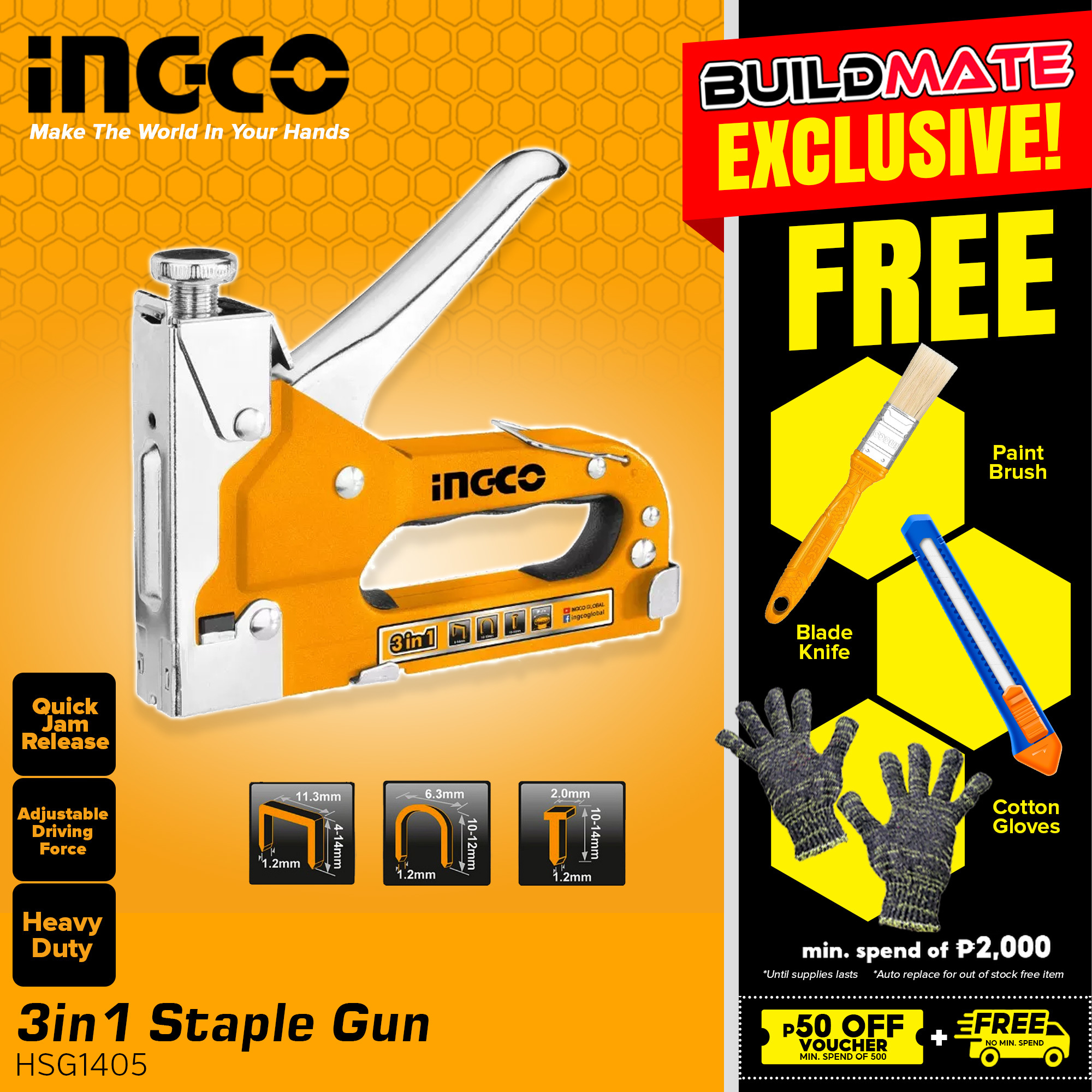 INGCO Staple Gun 3 in 1 Heavy Duty Staplers Stapler Gun Tacker Tucker ...
