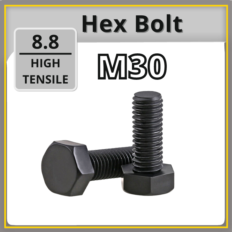 M30 Hex Bolt DIN933 | Grade 8.8 High-Tensile Steel | Black Oxide ...