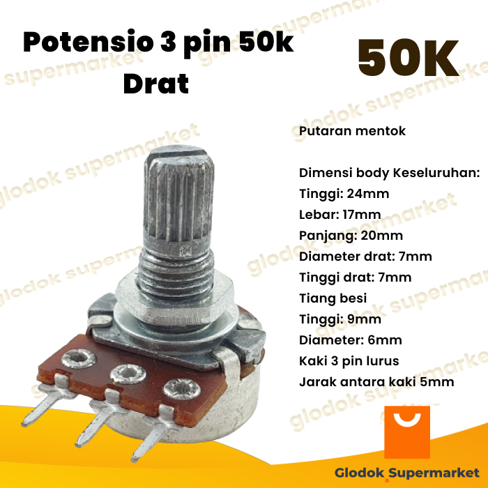 Potensio 3 pin 50k Drat Mono Kaki 3 Lurus Potentio Meter 503 | Lazada ...