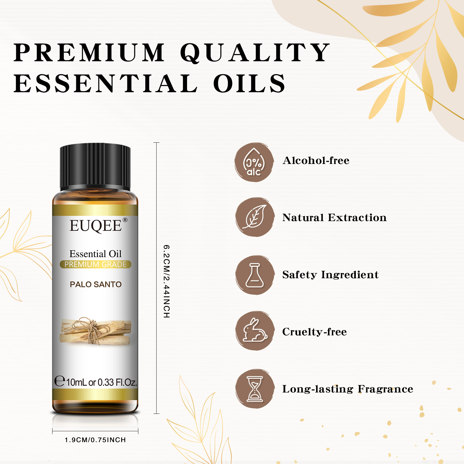 EUQEE 10ML Palo Santo Natural Essential Oil With Glass Dropper,Cardamom ...