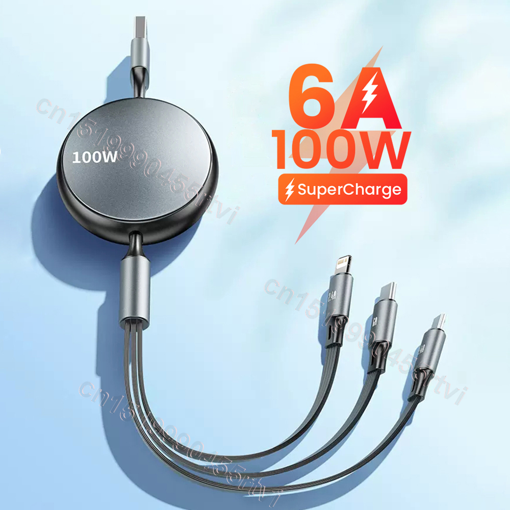 3in1 2in1 6A 100W Retractable Fast USB Cable for Huawei/Honor Portable ...