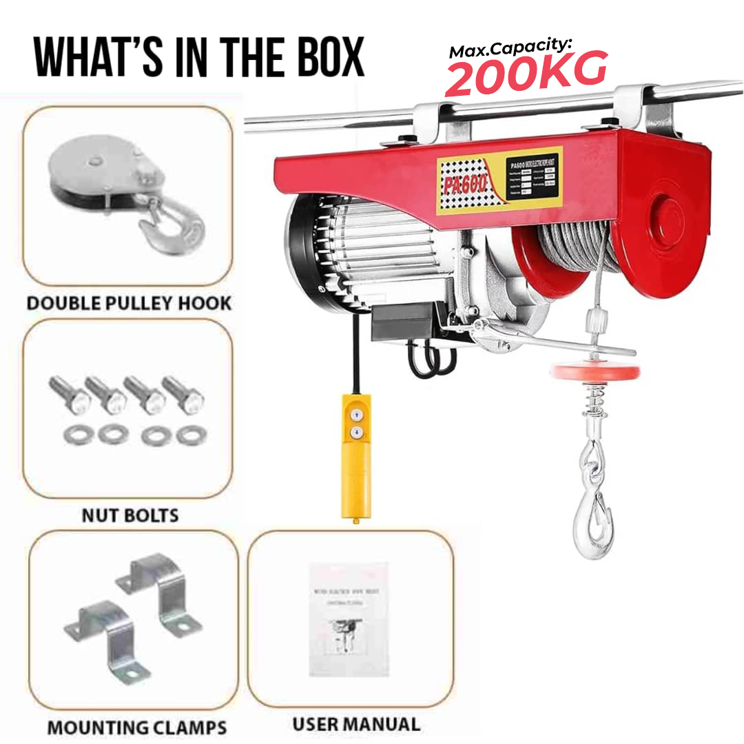 200kg 510w Wire Rope Electric Hoist Cable Lifting Crane Remote Control ...