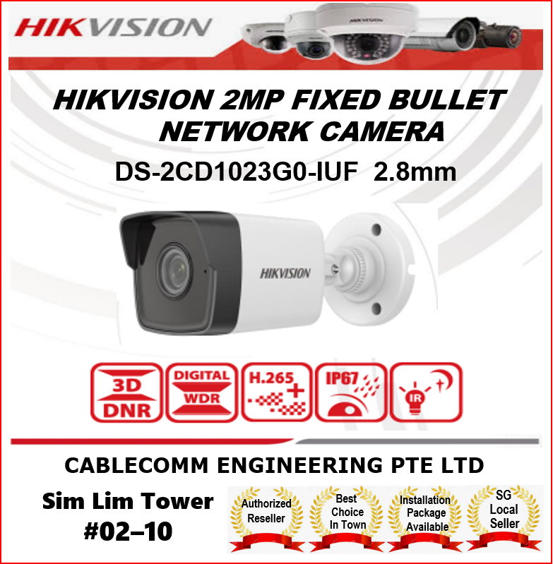 HIKVISION 2MP BUILD-IN MIC FIXED BULLET NETWORK CAMERA (DS-2CD1023G0-IUF 2.8mm) | Lazada Singapore