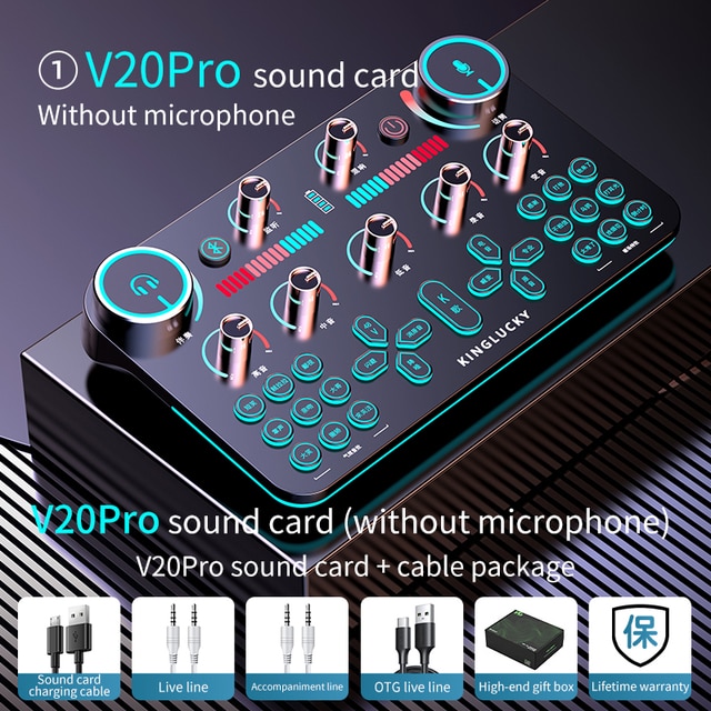 KINGLUCKY V20 Professional Sound Card with 25mm Condenser Studio ...