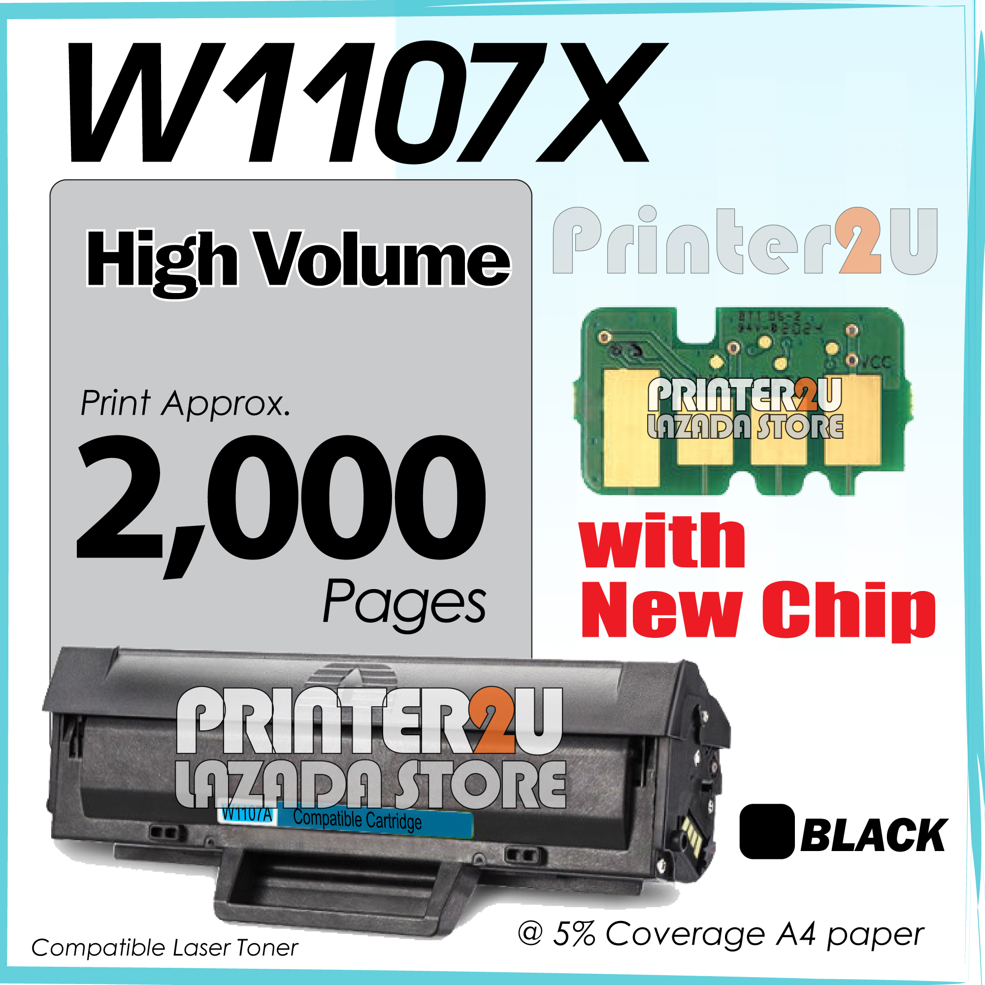 EXTRA HIGH YIELD Toner Compatible to HP W1107A 107A W1107X Cartridge ...