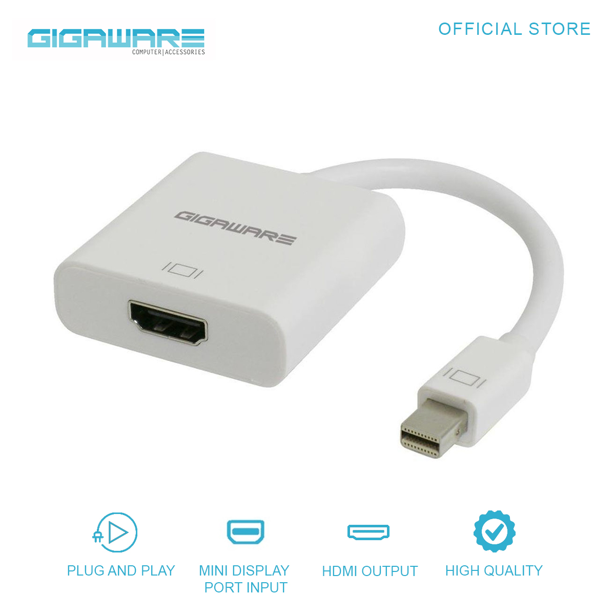 Gigaware Mini Display Port / Mini DP To HDMI Cable Adapter (White ...