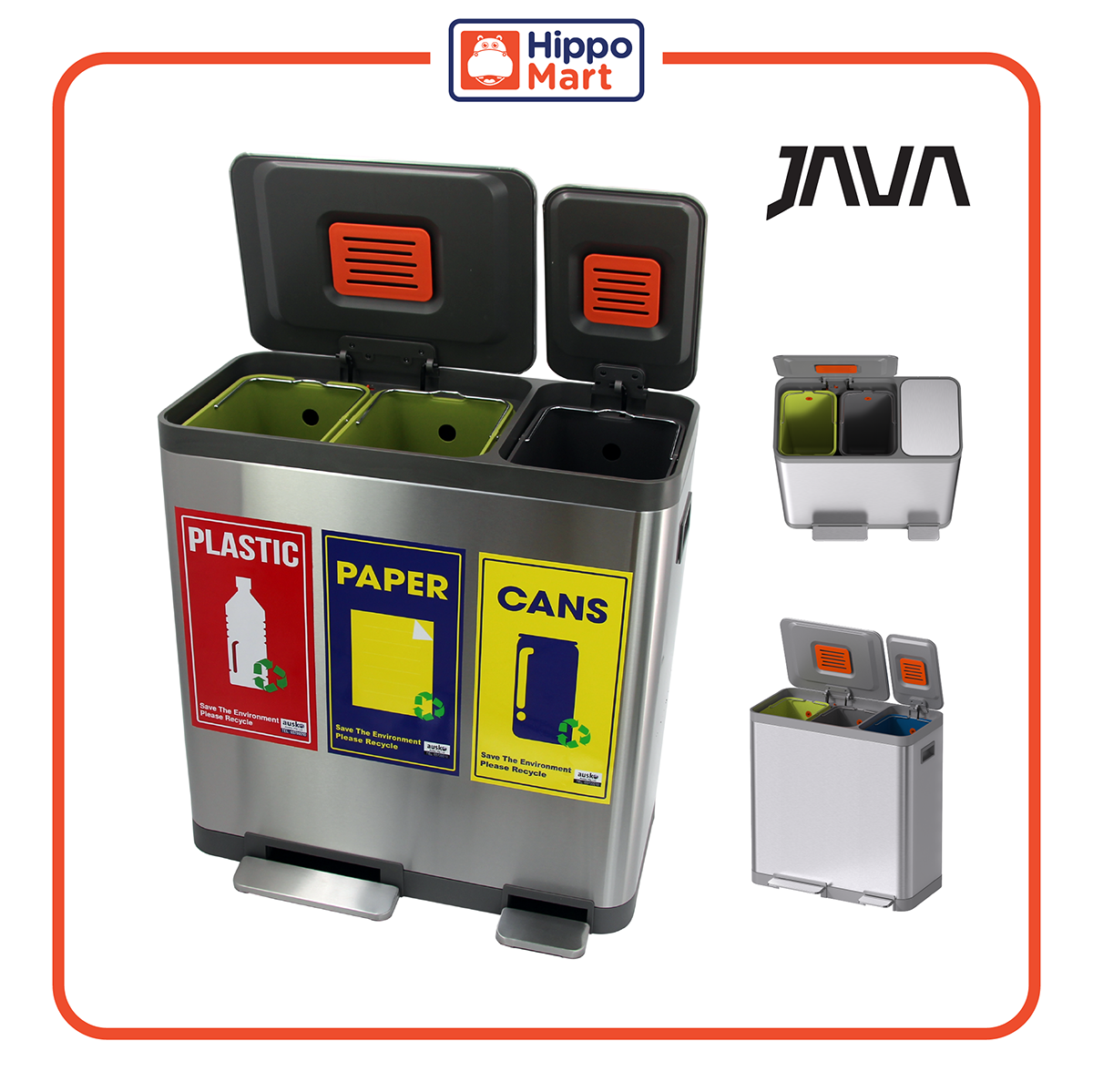JAVA Dustbin Nafisi | JH8870 | Triple Liner Compartment | Pedal Bin ...