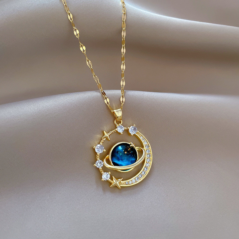 New 2025 Exquisite Crystal Women Blue Sky Moon Star Necklace Pendant ...