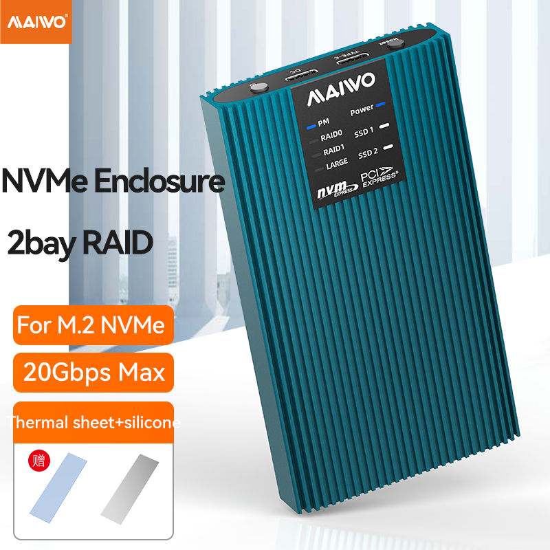 MAIWO NVMe Enclosure 2Bay RAID HDD Enclosure External Dual Bay NVMe SSD ...