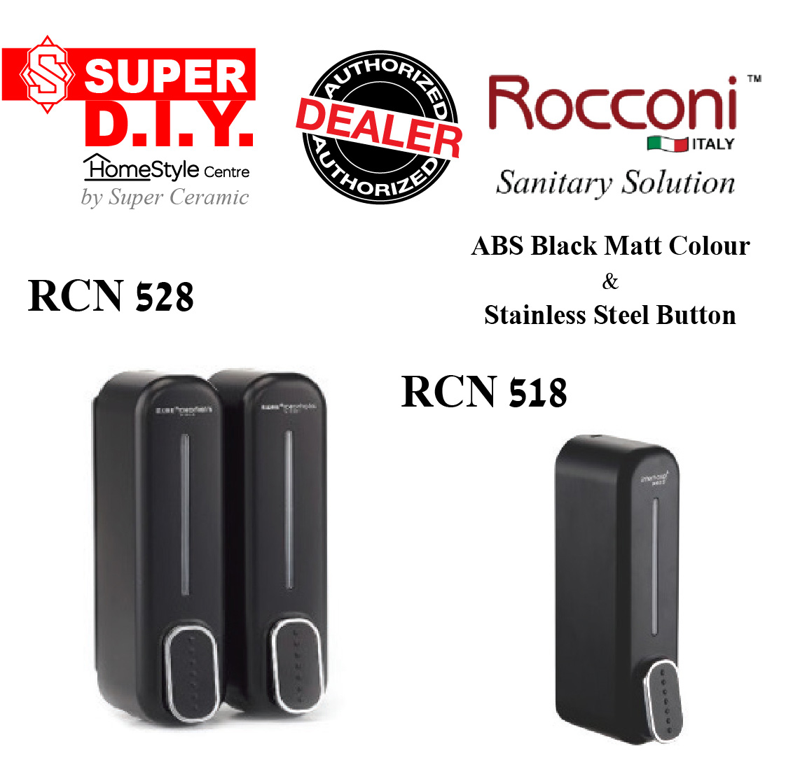 ROCCONI Liquid Soap Dispenser - Black Matt Colour (250ml) RCN 518 / RCN ...