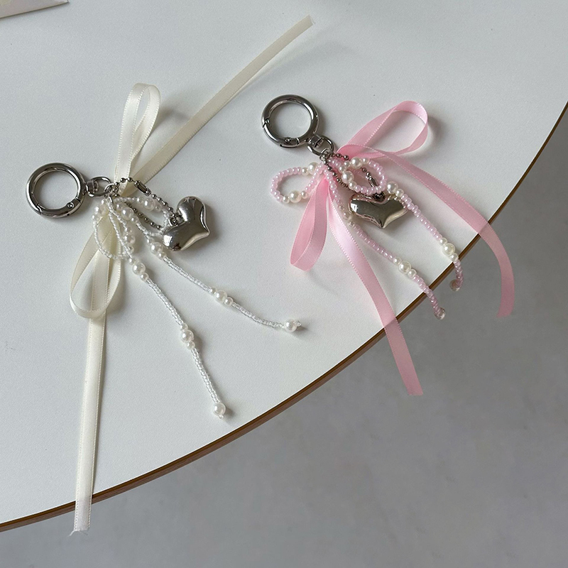 Imitation Pearl Bow Key Ring Ribbon Beaded Keychain Korean Style ...