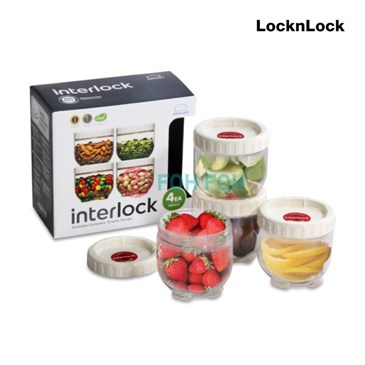 LocknLock 4P 500ml Gift Set Stackable Interlock Food Container Set ...