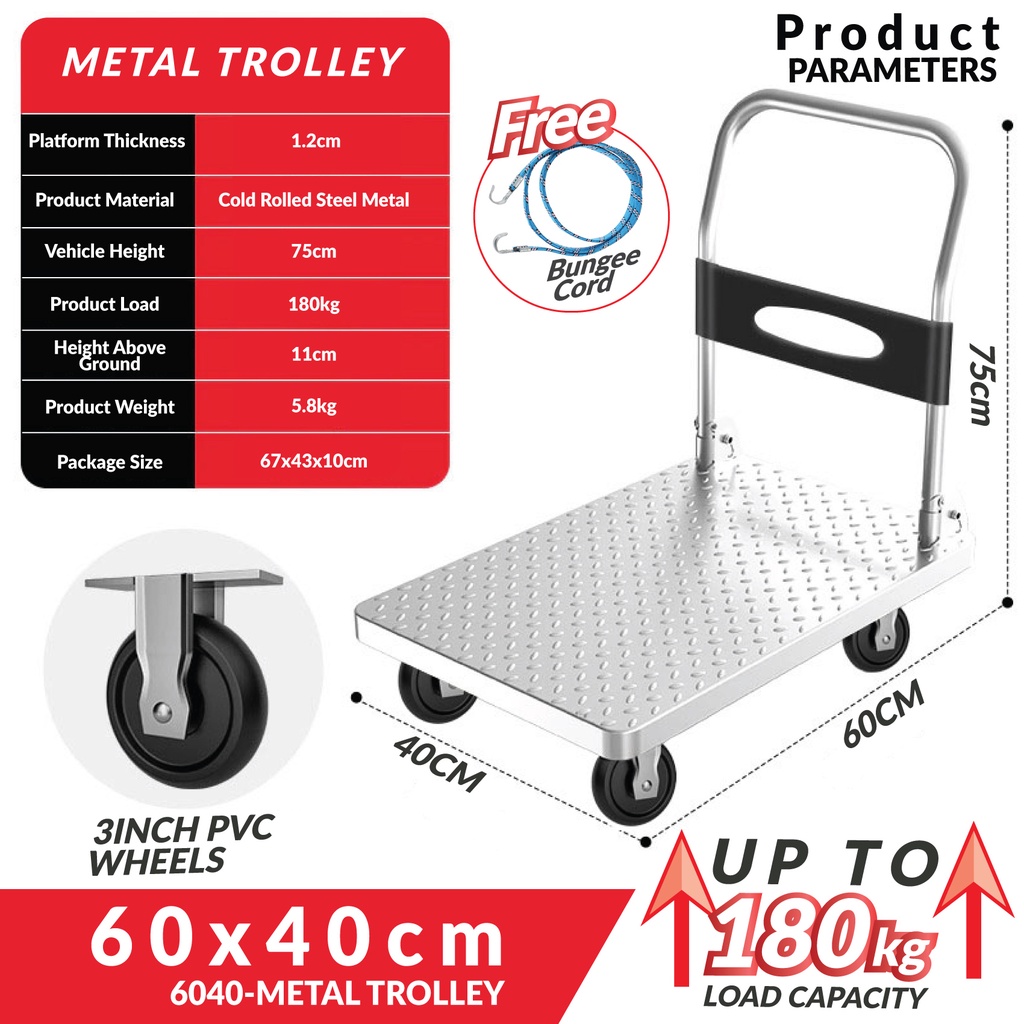 Folding Trolly Strong Thick Metal Trolley Foldable Heavy Duty Solid ...