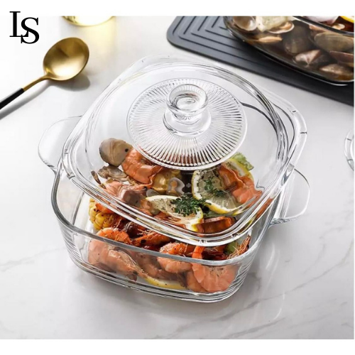 Microwaveable Glass Bowl Transparent with Cover Food Storage Casserole ...