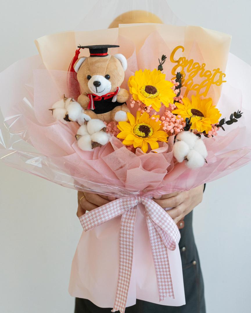 SHIOK 4 Inch Convo Bear With Sunflower And Soap Rose Bouquet For ...