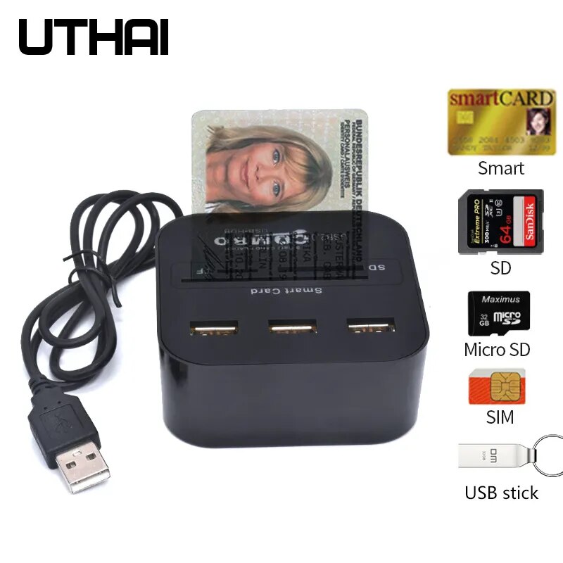 UTHAI X03 Smart Tax Return USB 2.0 Bank ID Card Smart Card Reader ...