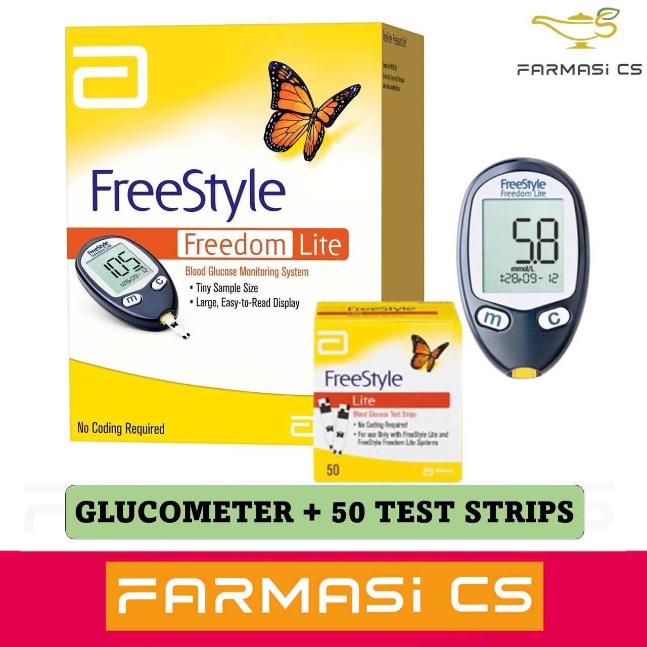 Abbott Freestyle Freedom Lite Glucometer with 50 Test Strips [Blood ...