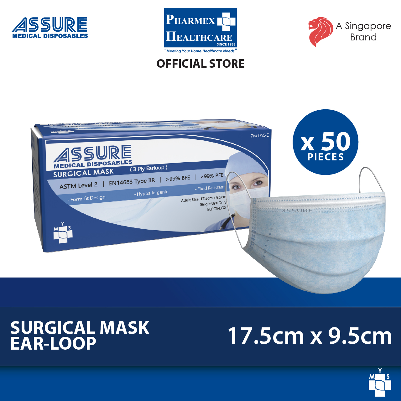 ASSURE Surgical Face Mask 3-Ply With Ear- Loop 50'S/Box | Lazada Singapore