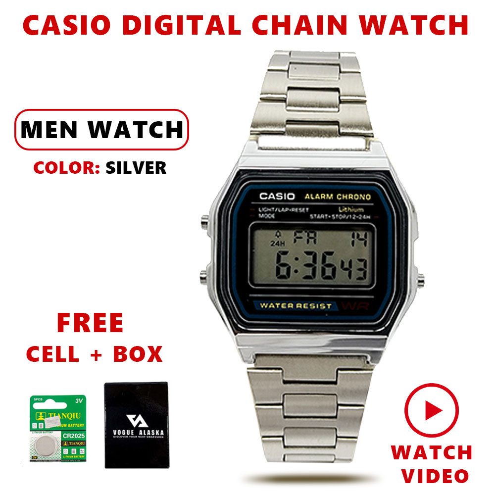 Digital Stainless Steel Watch for Men with Square Dial LED Light Alarm ...
