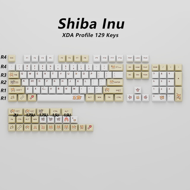 136 Keys Shiba Inu Keycap Dog XDA Profile PBT Sublimation Mechanical ...