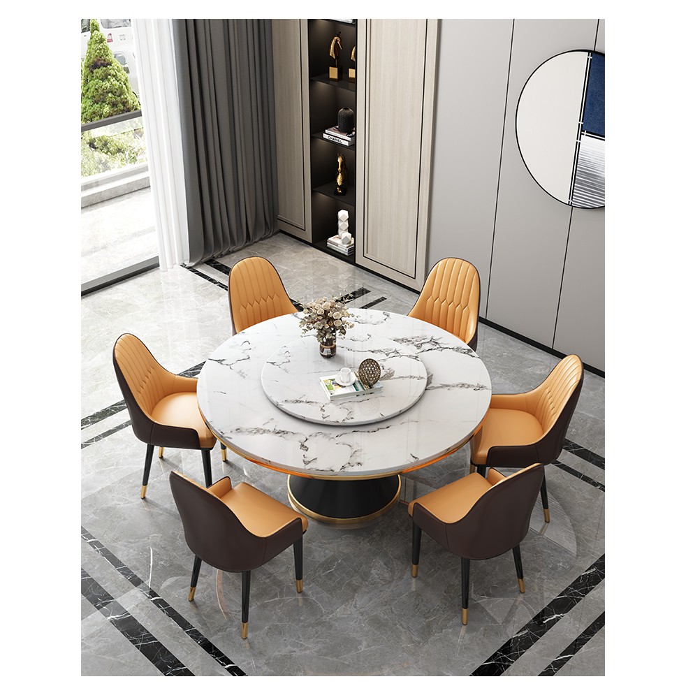 100% Real Marble Round Dining Table And Chair Set Luxury Moderm Home Round Table Stand 10 Seater ...