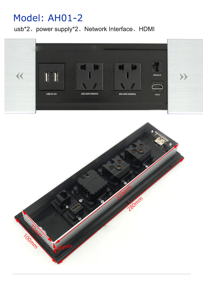 Embedded Desktop Socket Side Sliding Hidden Multi Function Socket With