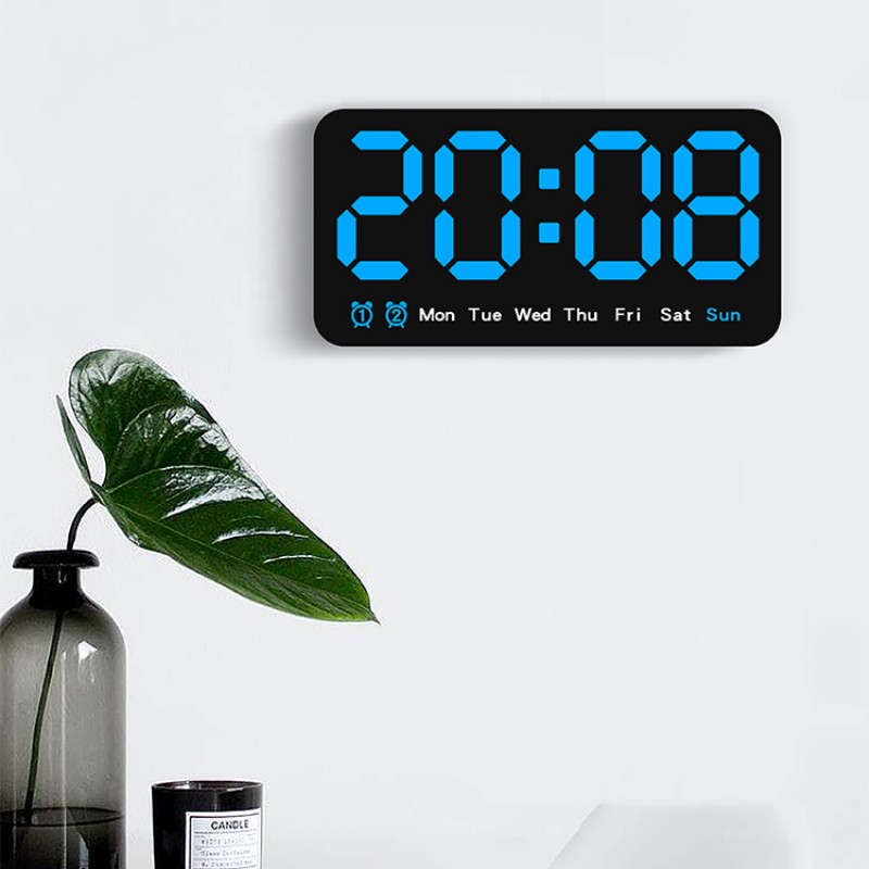 Voice Control Large Digital Wall Clock Temperature Date Week DST Snooze ...