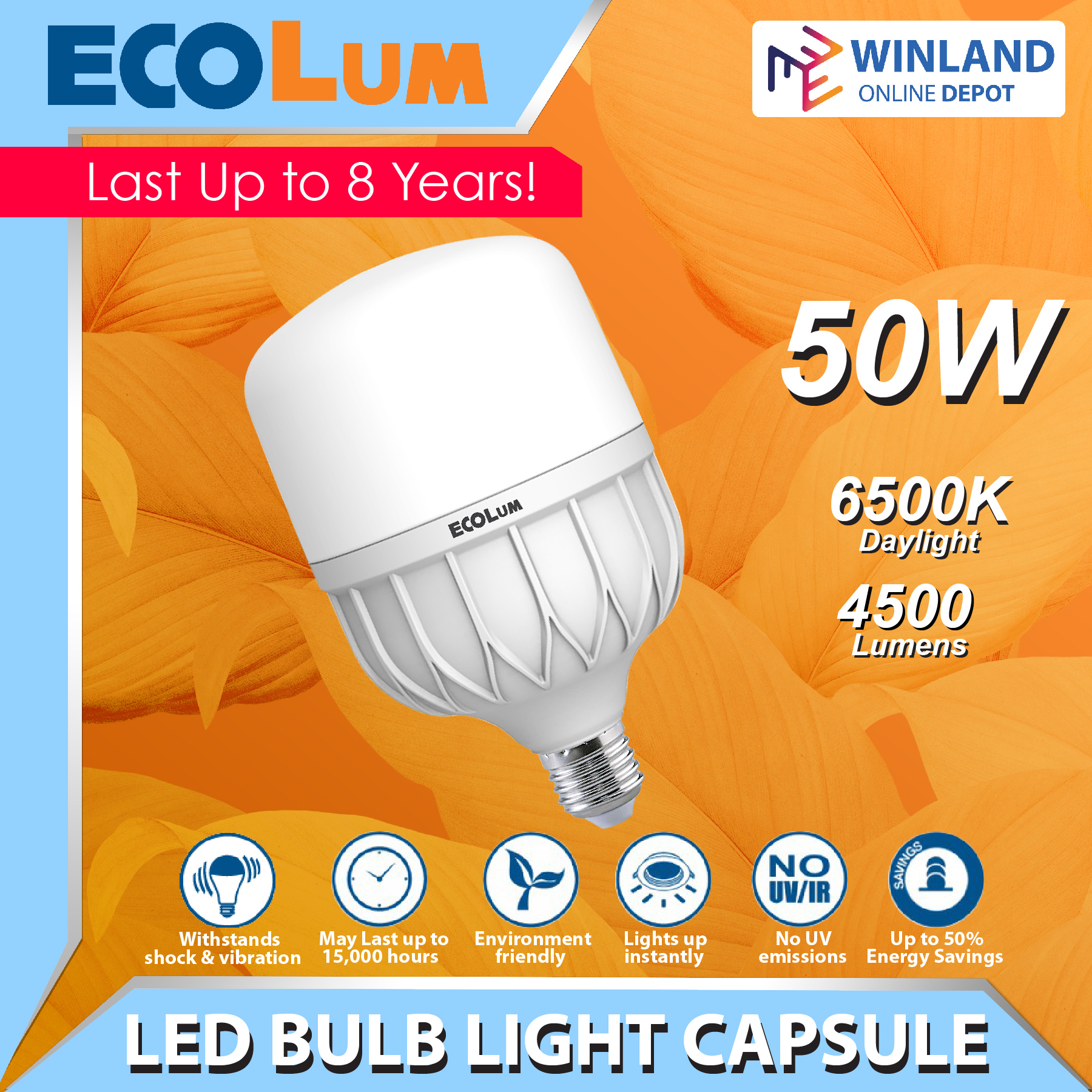 FIREFLY by Winland ECOLUM Super Bright Power Saving 50w 6500K Daylight ...