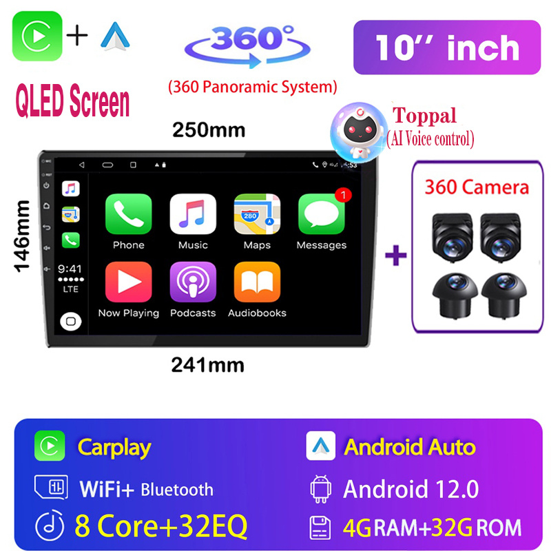 QLED 9" 10 inch Touch Screen Android Car Stereo 2Din 8 Core 4G+32G Head Unit Support 360 Camera ...