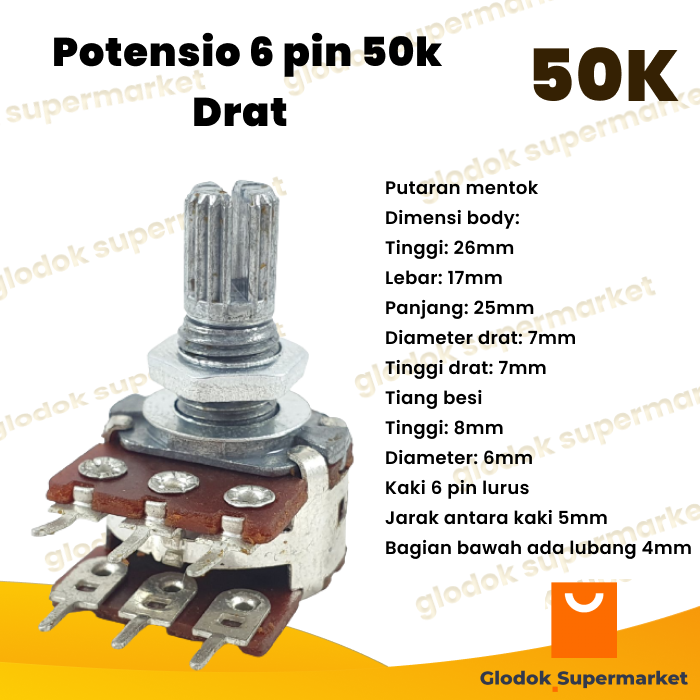 Potensio 6 pin 50k Drat Stereo Kaki 3-3 Lurus Volume Mixer 503 | Lazada ...