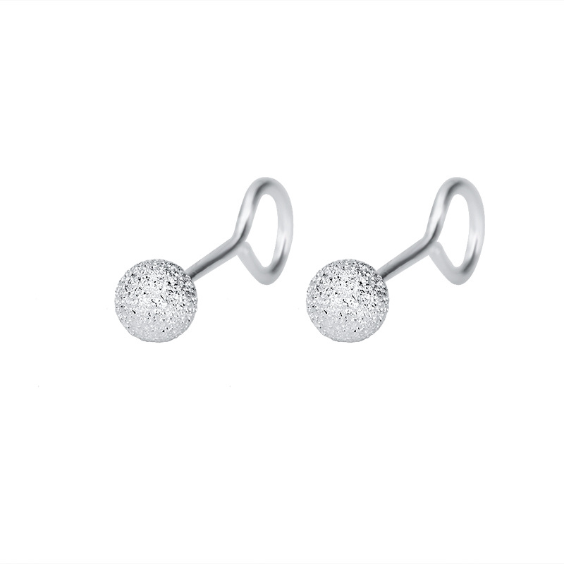 SS999 Flash Sand Ear Hook Bean Ear Nail Frosted Round Bead Ear Hole ...
