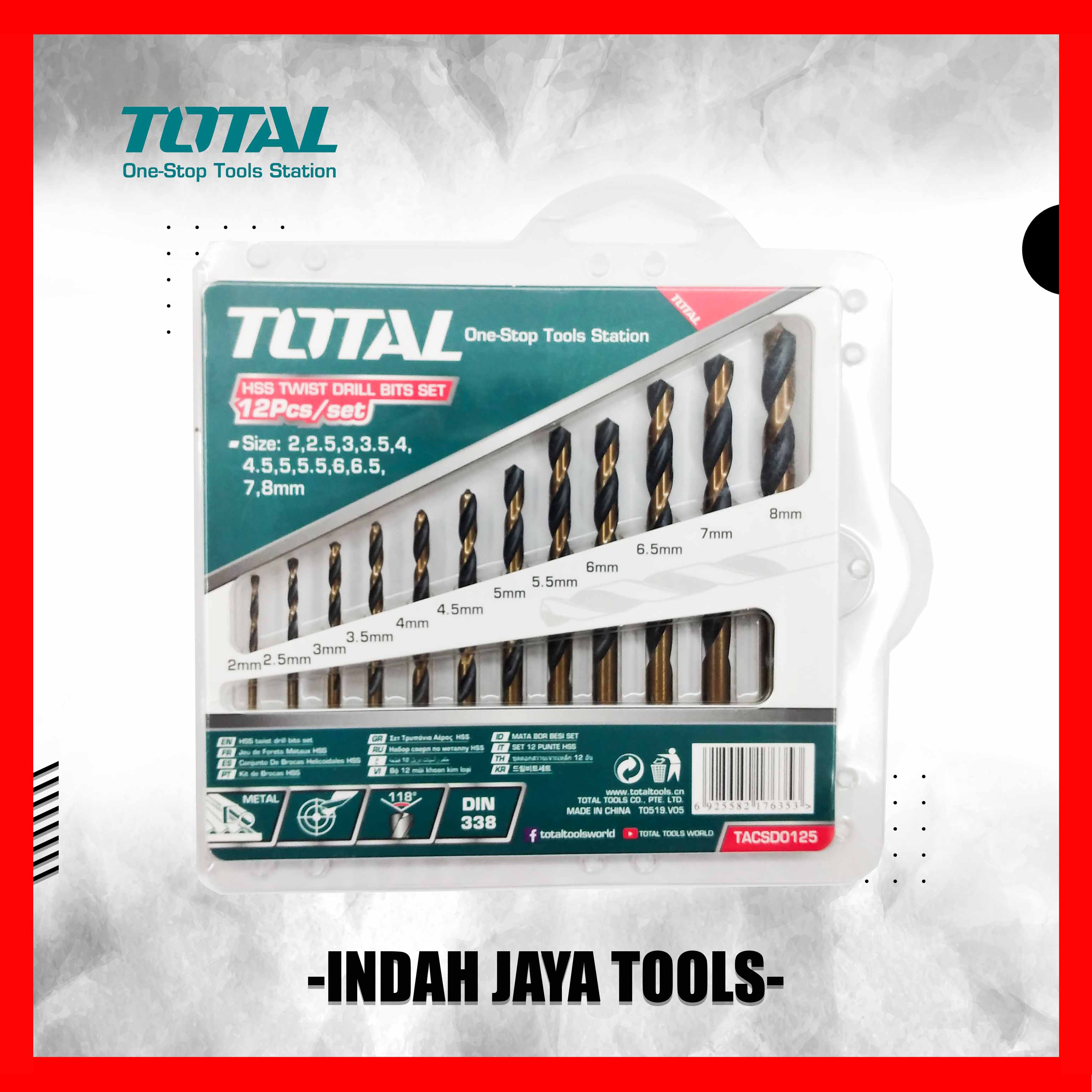 TOTAL 0125 Mata Bor Besi Set 12 Pcs 2 - 8 mm - HSS Drill Bit Set ...
